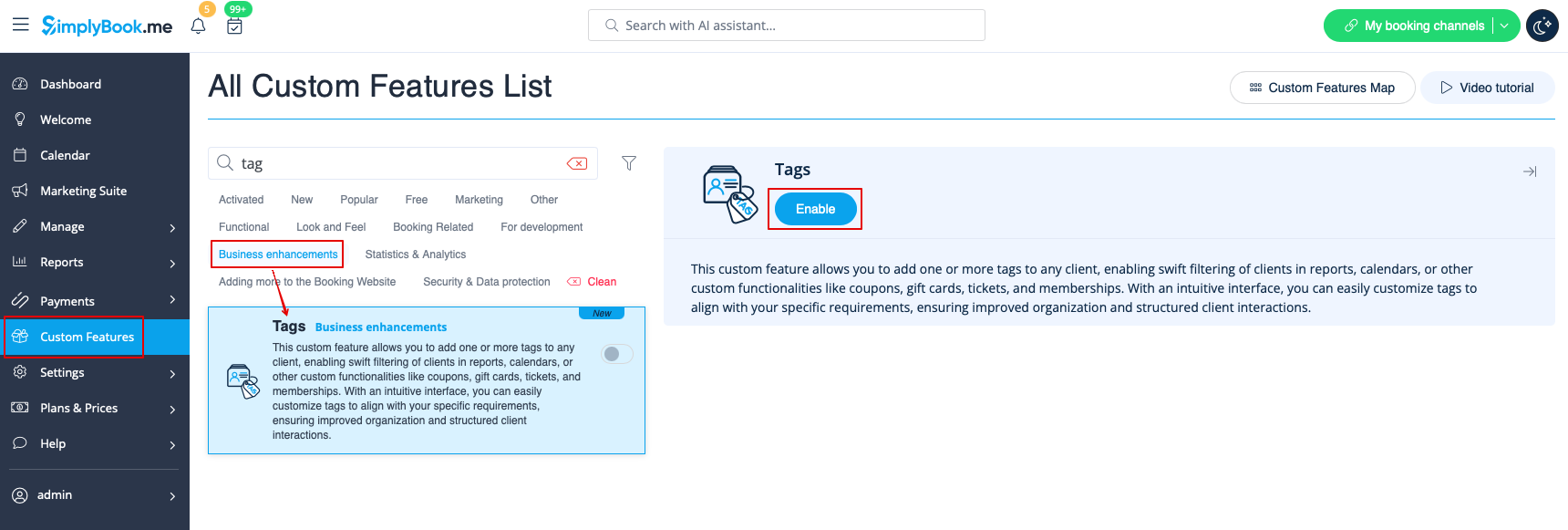 Tags Custom Feature - Custom Features - SimplyBook.me