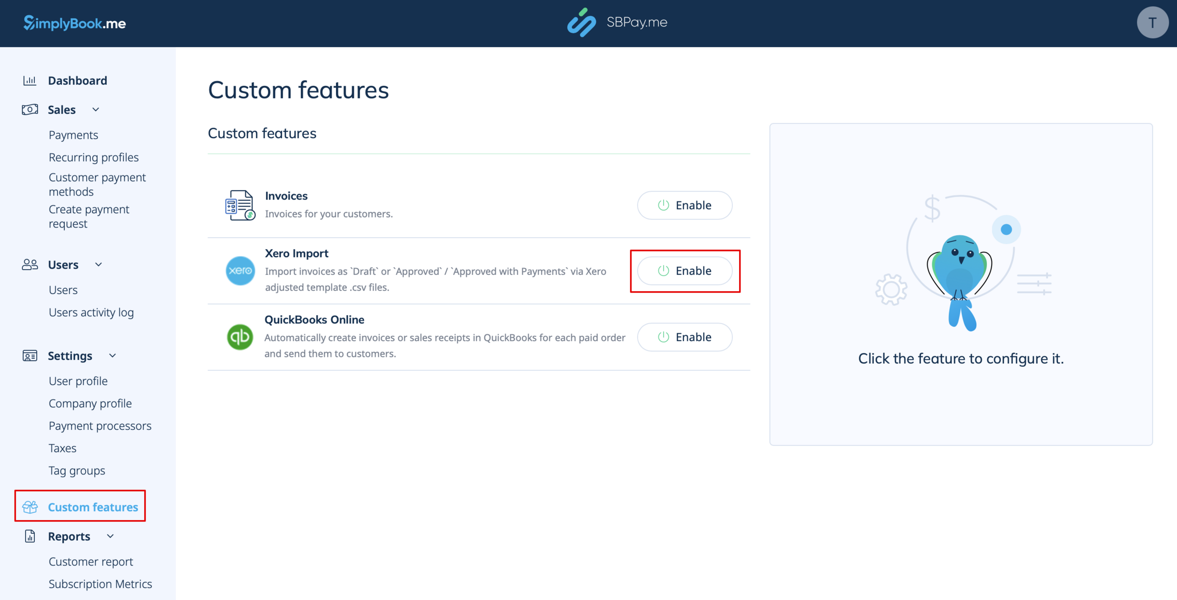 Xero integration - Custom Features - Sbpay.me
