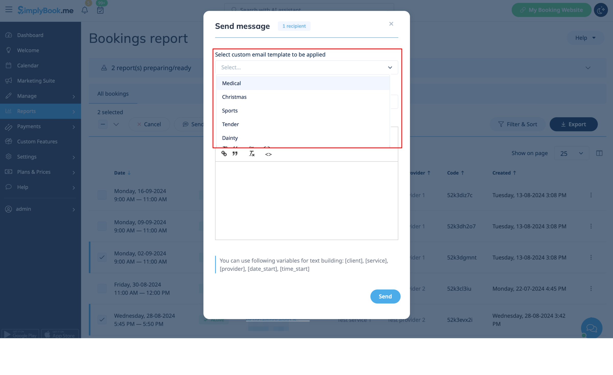 Custom Email custom feature - Custom Email custom feature - SimplyBook.me