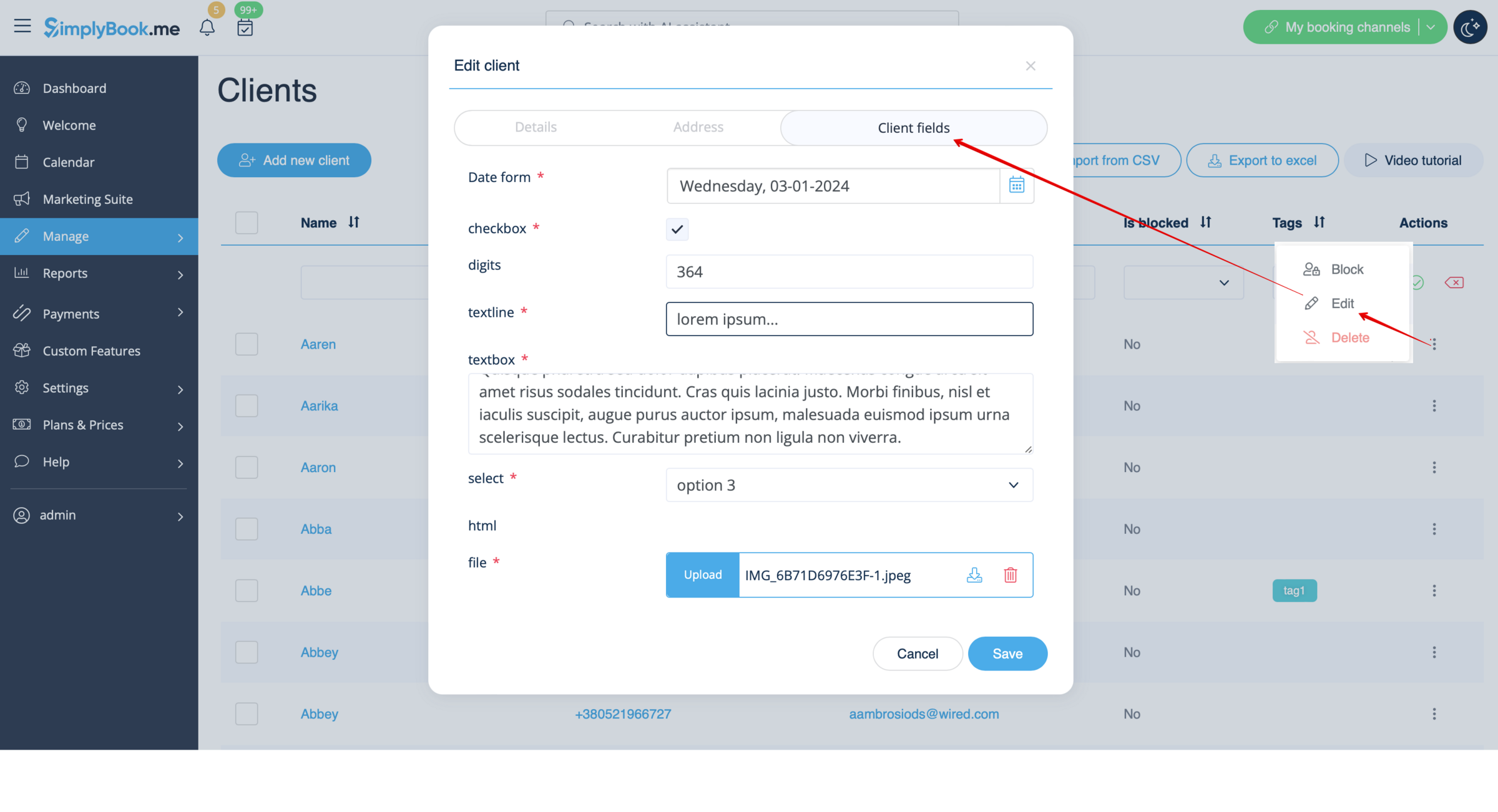Client Fields Custom Feature - Client Fields - SimplyBook.me