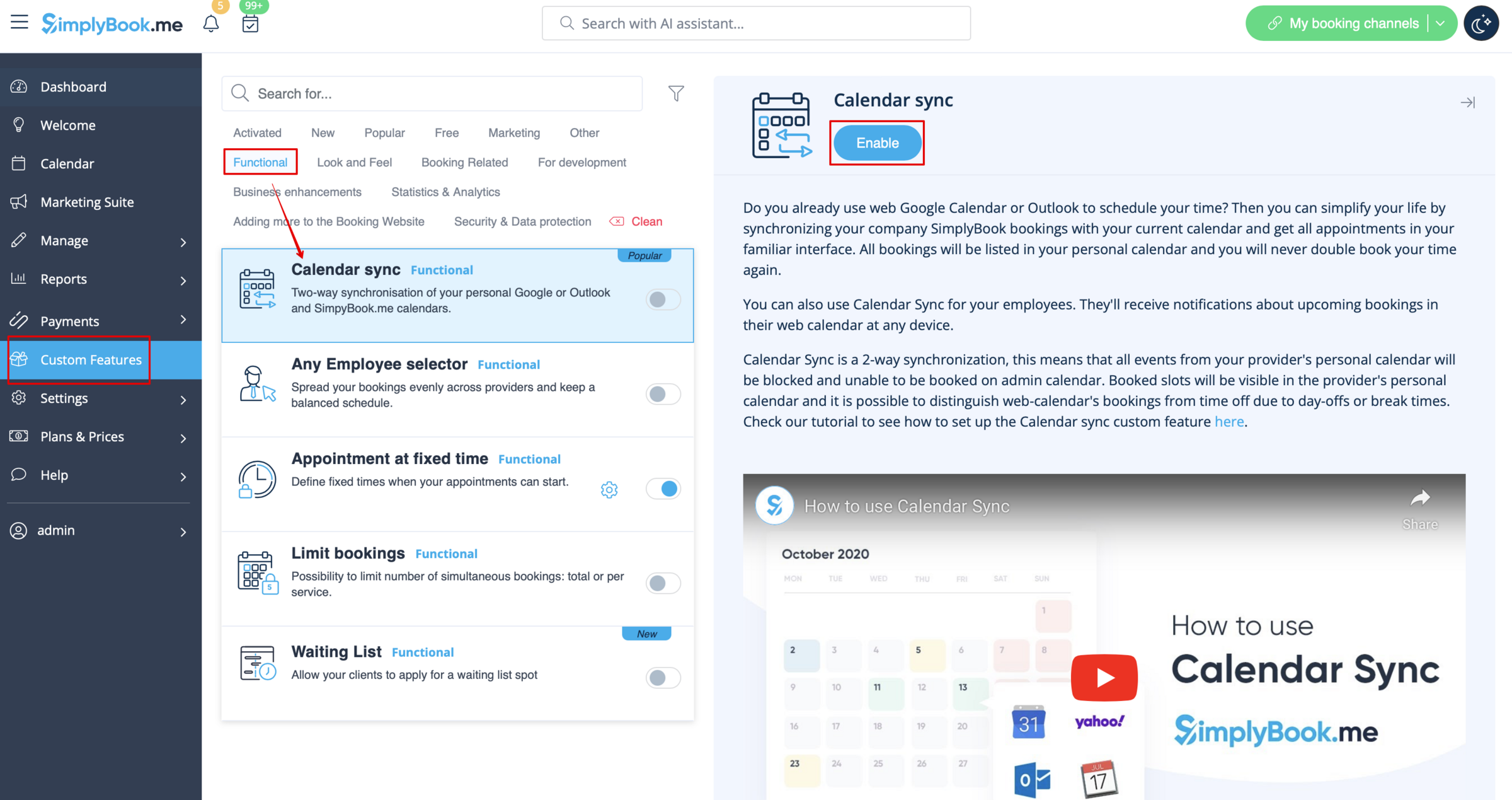 Calendar Sync custom feature - Calendar Sync custom feature - SimplyBook.me