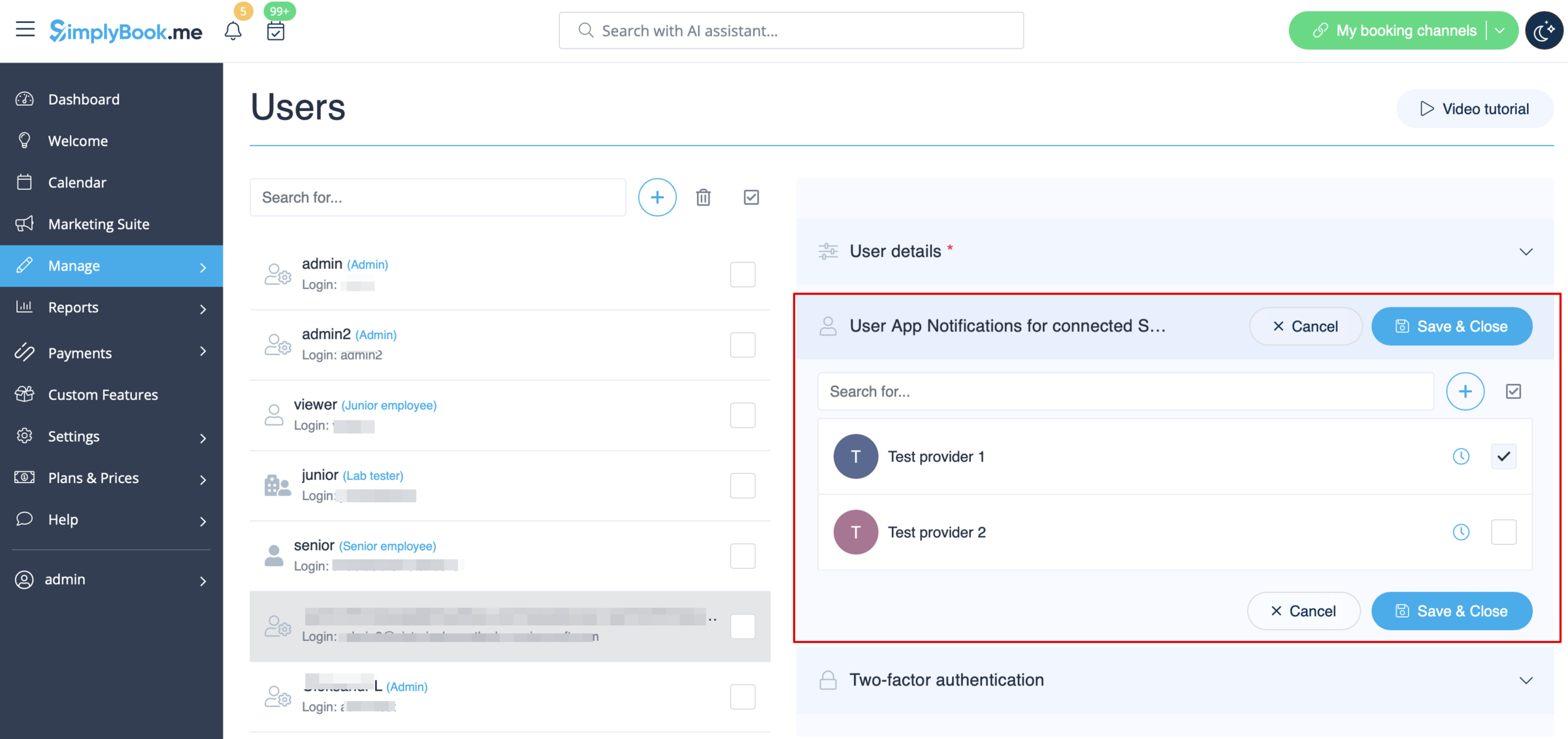 Adding other users to the system - Setting up providers in SimplyBook.me Appointment scheduler