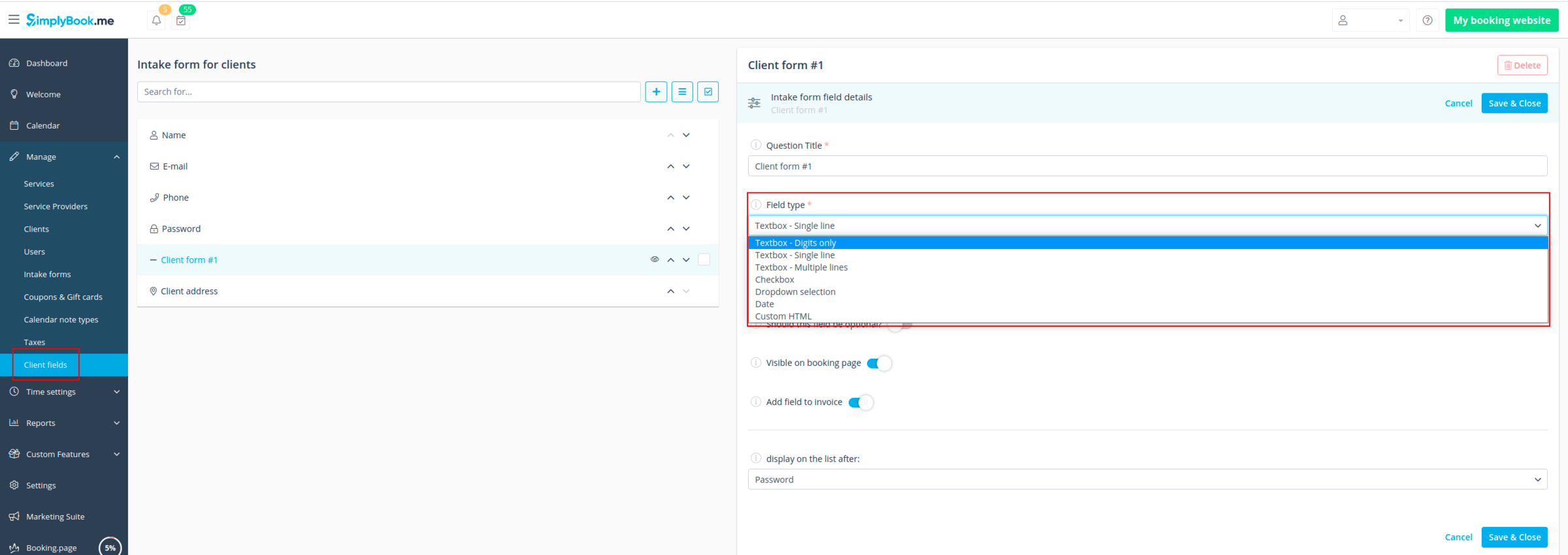 Client Fields Custom Feature - Custom Features - SimplyBook.me