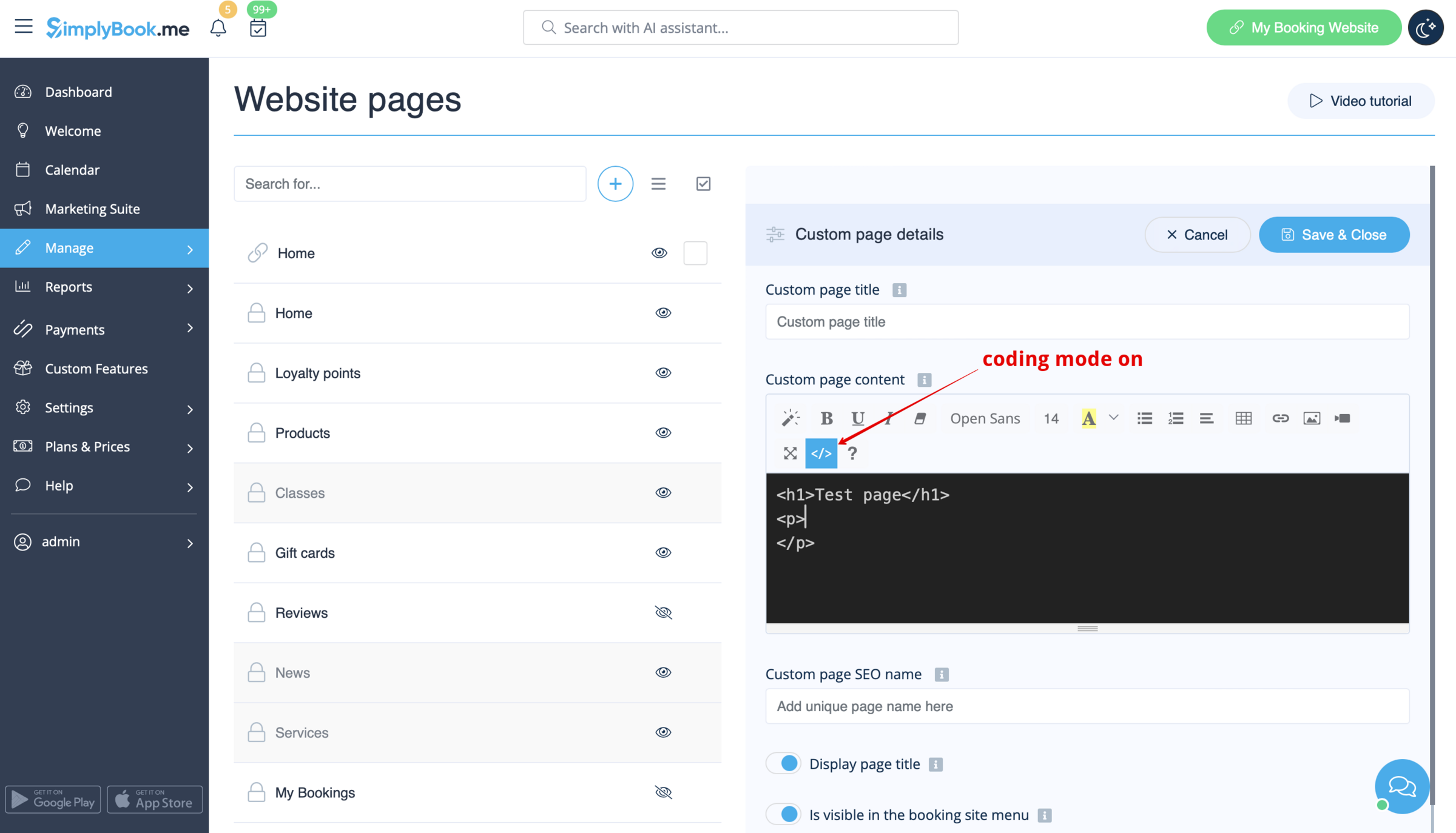 Custom Page custom feature - Custom Page custom feature - SimplyBook.me