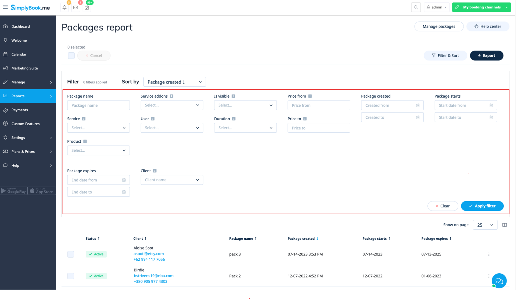 Booking reports - Booking reports - SimplyBook.me