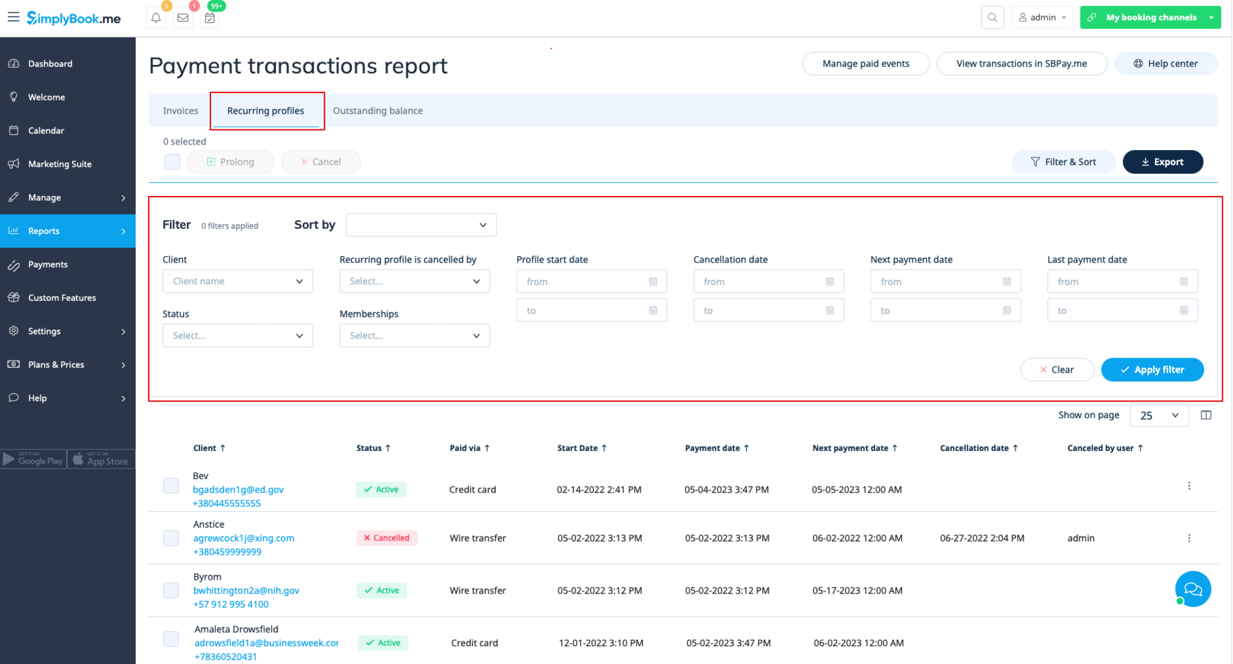 Booking reports - Booking reports - SimplyBook.me