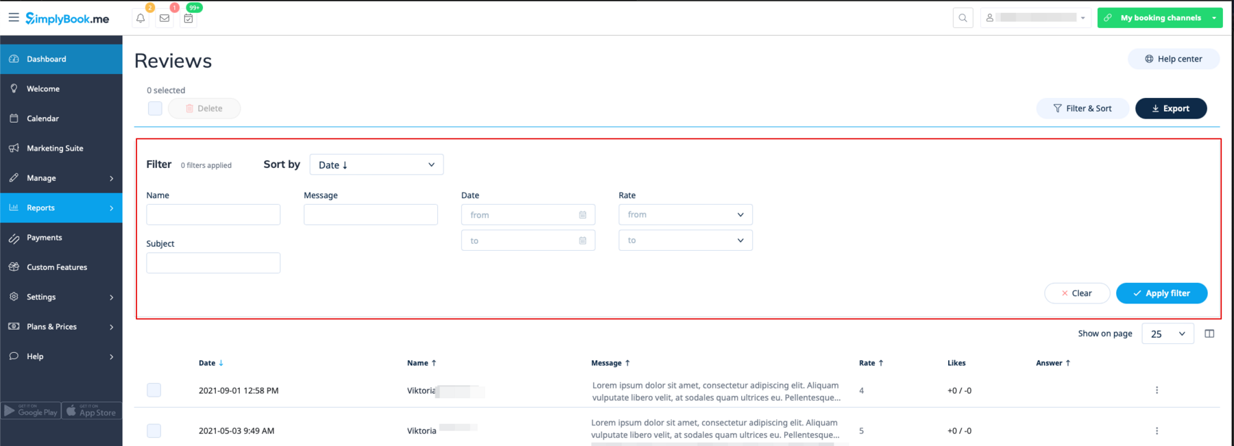 Booking reports - Booking reports - SimplyBook.me