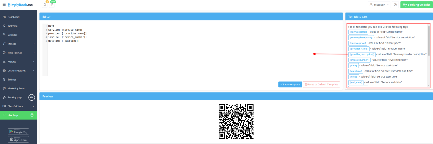 Ticket's QR Code - Custom Features - SimplyBook.me