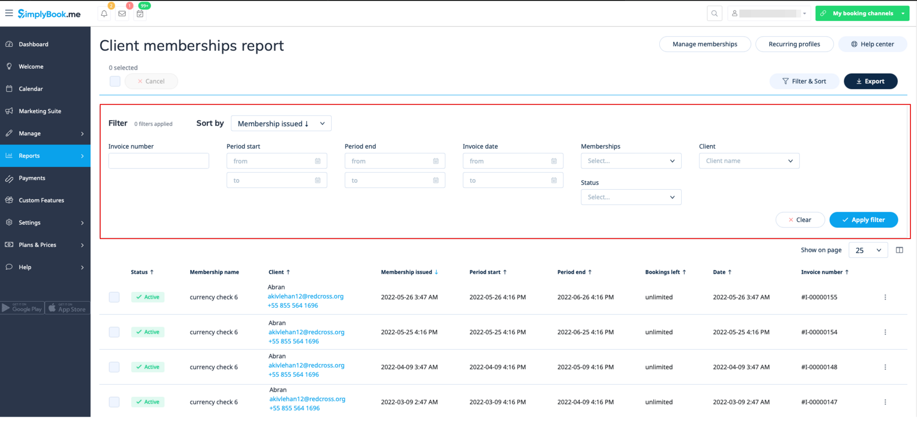 Booking reports - Booking reports - SimplyBook.me