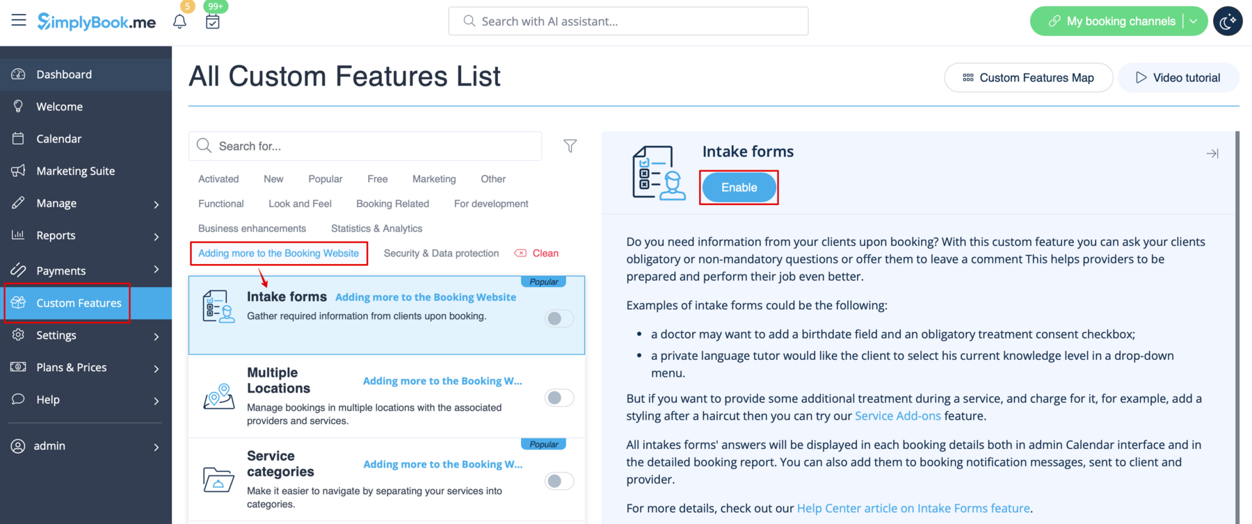 Intake Forms custom feature - Intake Forms custom feature - SimplyBook.me