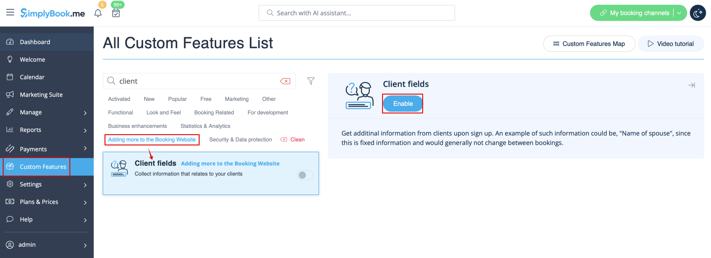Client Fields Custom Feature - Client Fields - SimplyBook.me