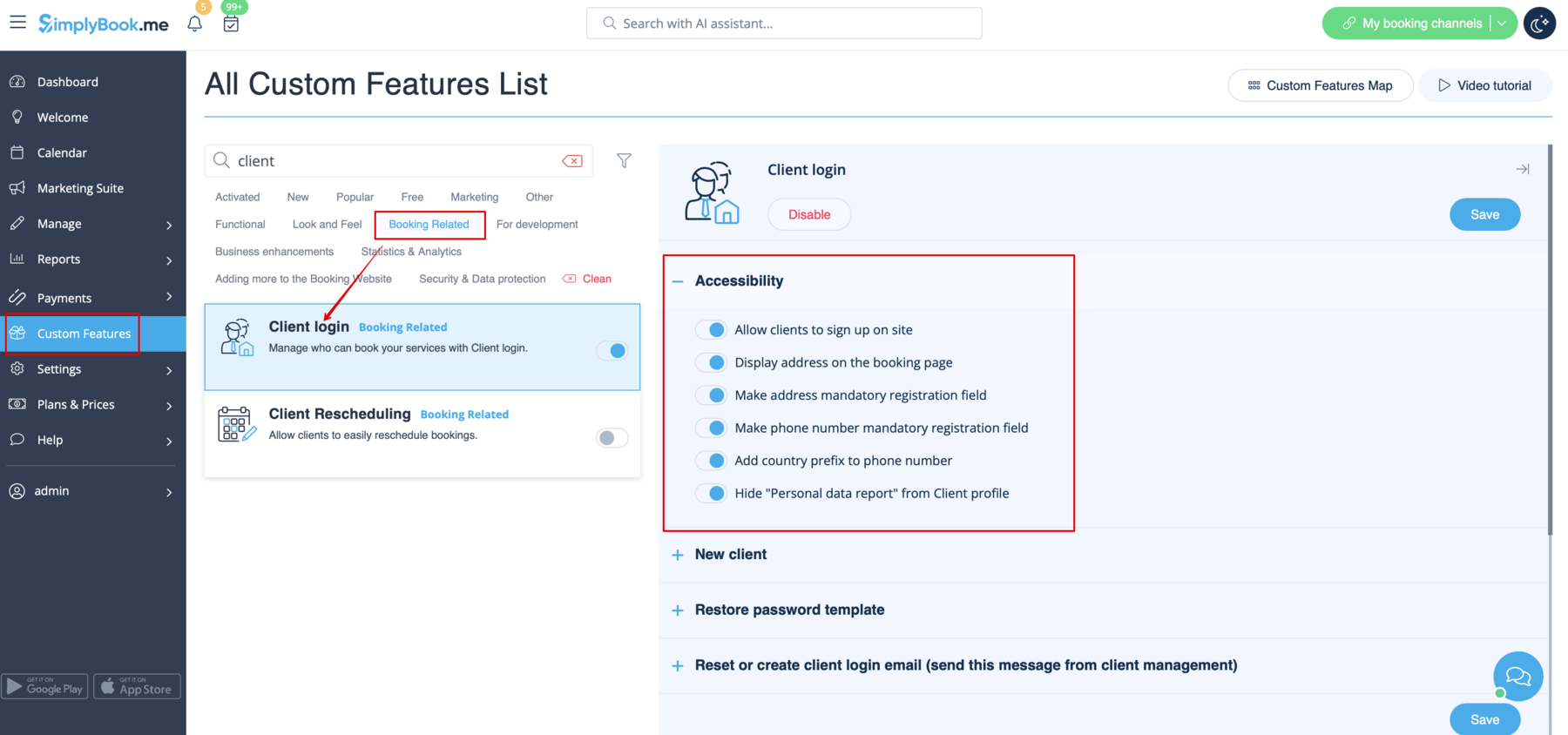 Client Login custom feature - Client Login custom feature - SimplyBook.me