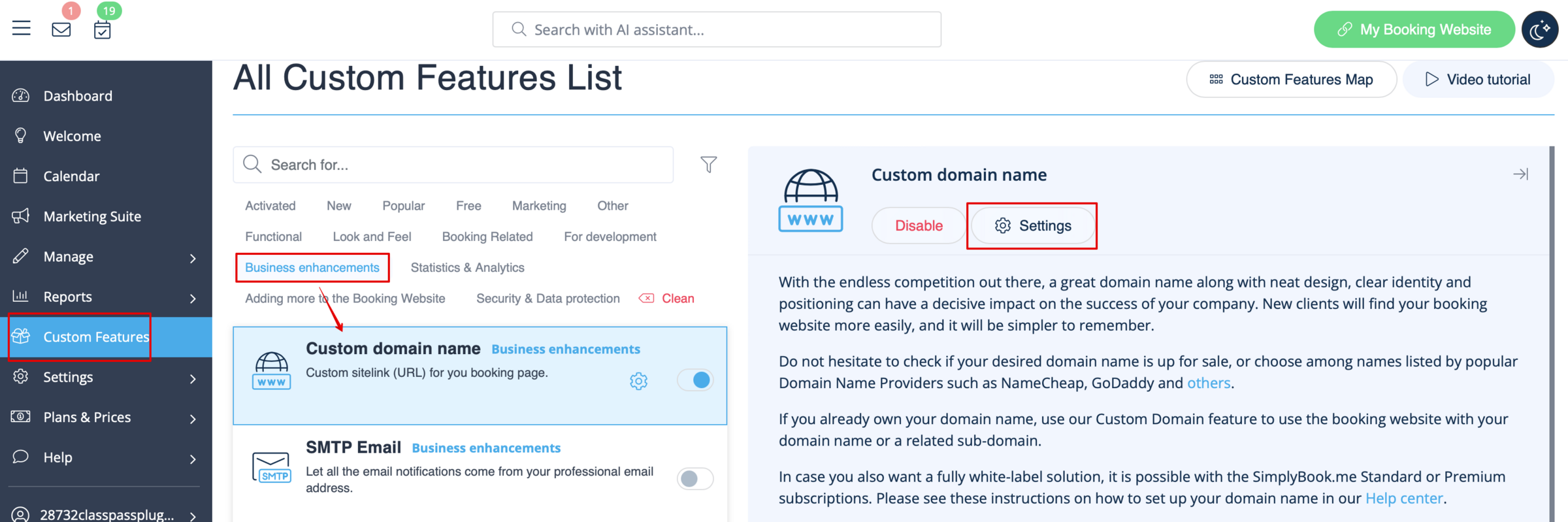 Custom Email custom feature - Custom Email custom feature - SimplyBook.me