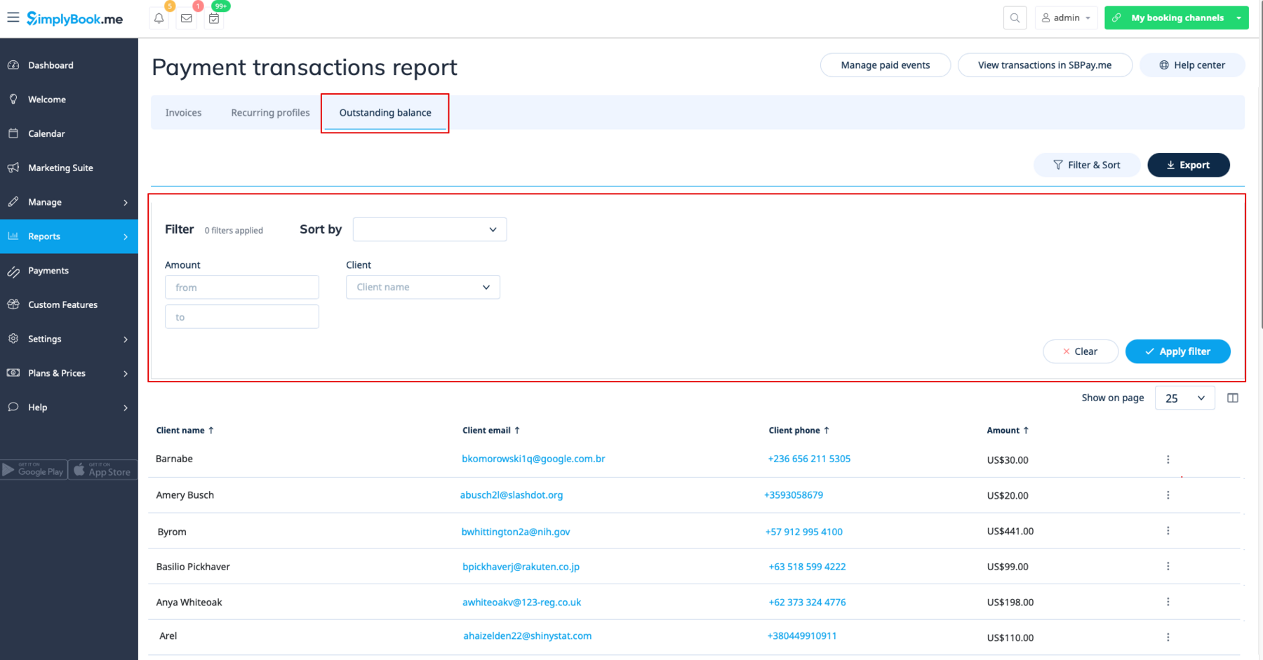 Booking reports - Booking reports - SimplyBook.me